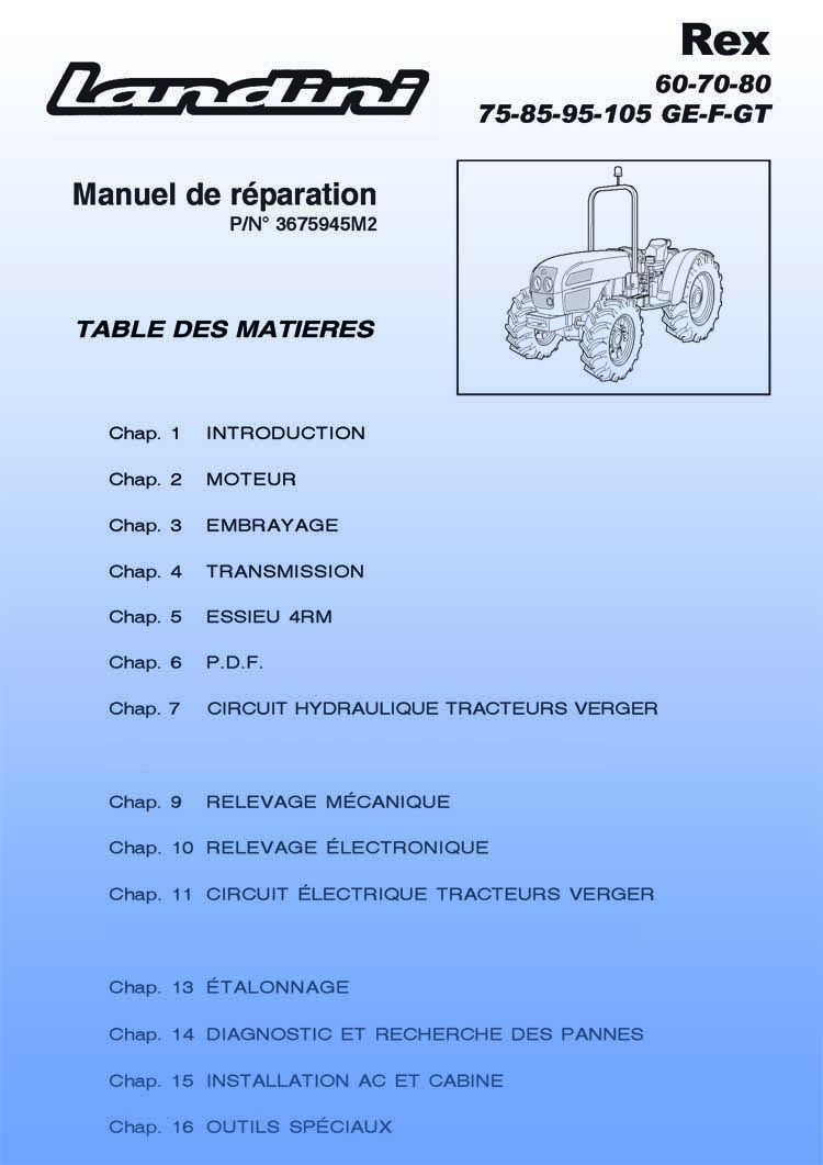 Revue technique, Manuel et notice d'entretien pour tracteurs Landini